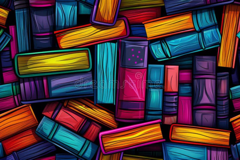 A Seamless Pattern of Colorful Books Arranged in a Stack on the Right ...