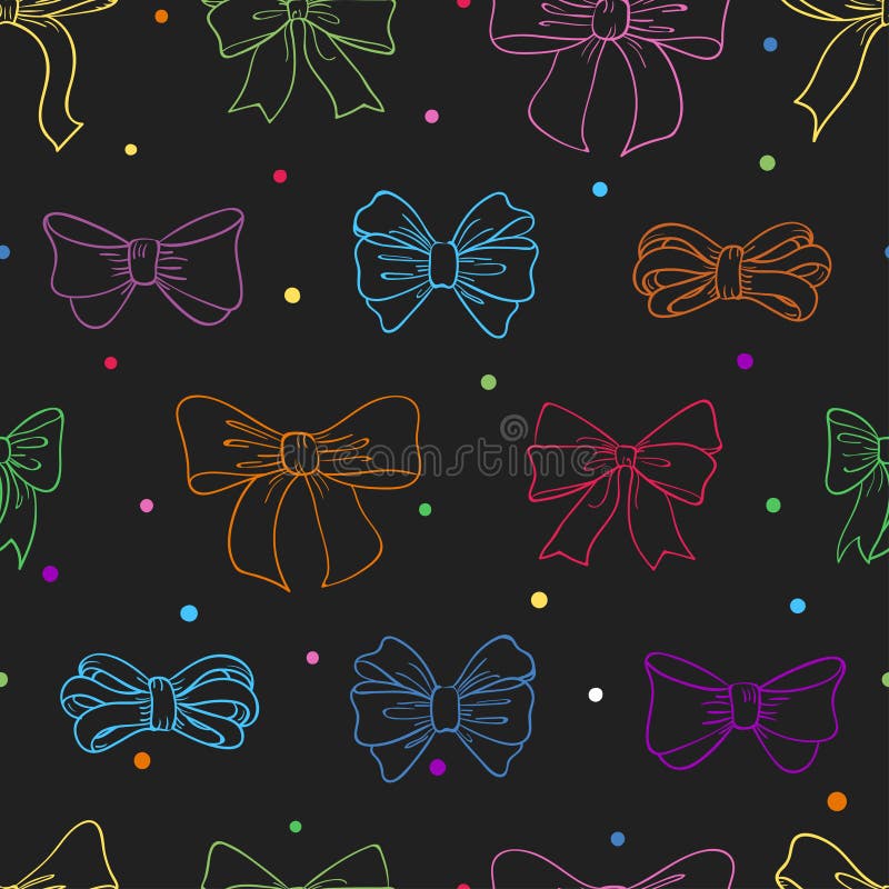 Seamless Pattern with Colorful Bows Silhouettes on Dark. Stock Vector ...