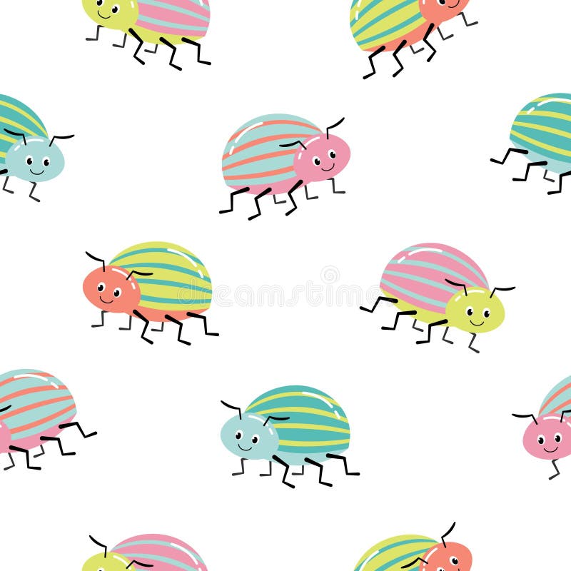 Seamless Pattern with Colorful Bugs. Bright Vector Drawing of Small ...
