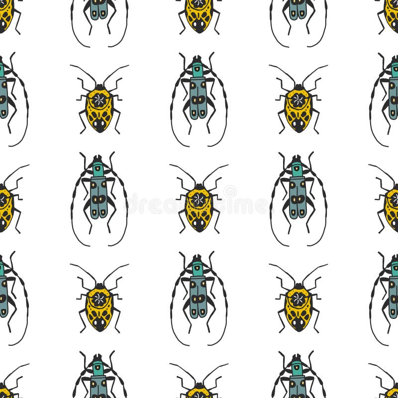 Seamless Pattern with Colorful Bugs. Bright Vector Drawing of Small ...