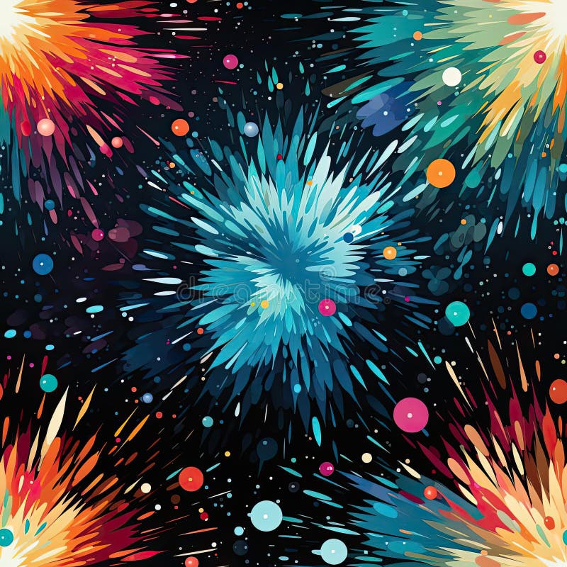 Seamless Pattern of Colorful Bursts on a Black Background (tiled) Stock ...