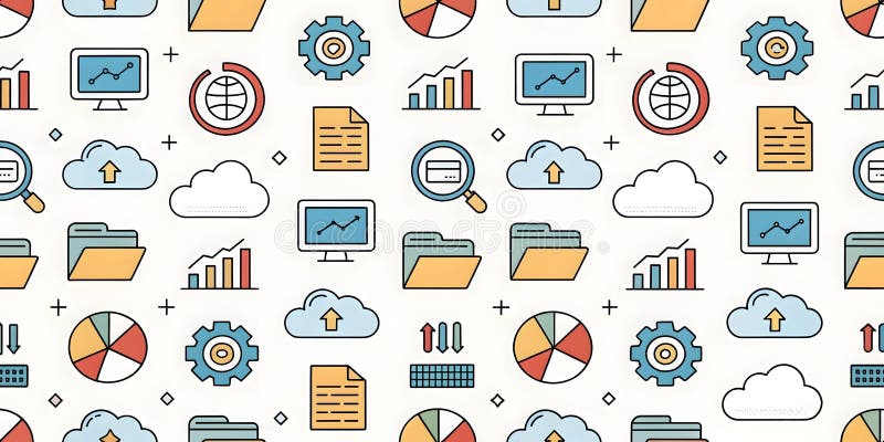 Seamless Pattern of Colorful Business and Data Icons Stock Illustration ...