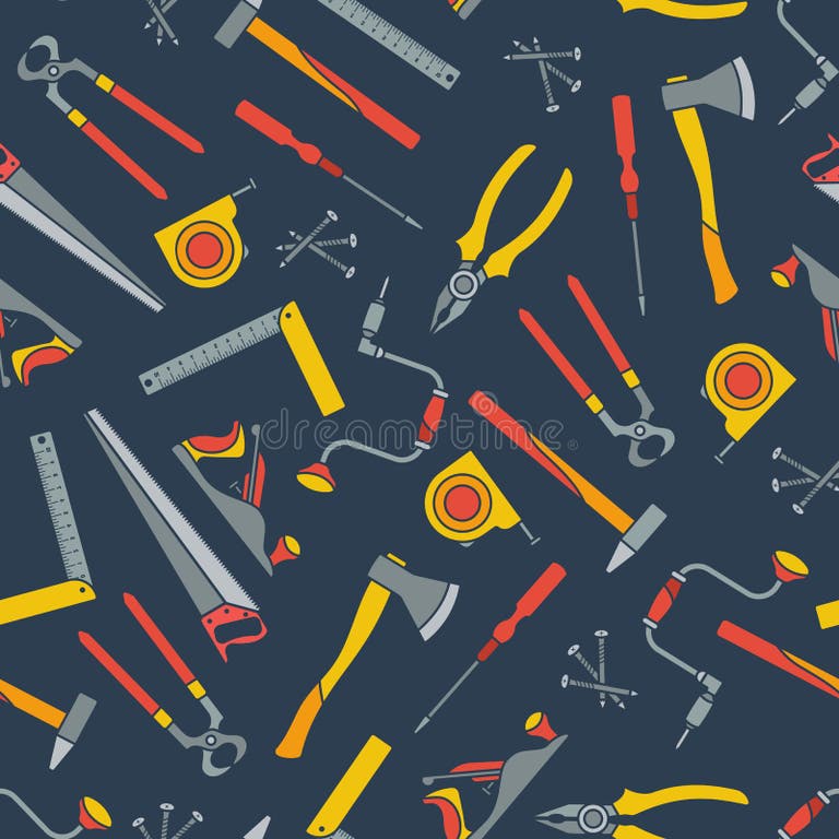 Seamless Pattern of Colorful Carpentry Tools for Carpenter Stock Vector ...