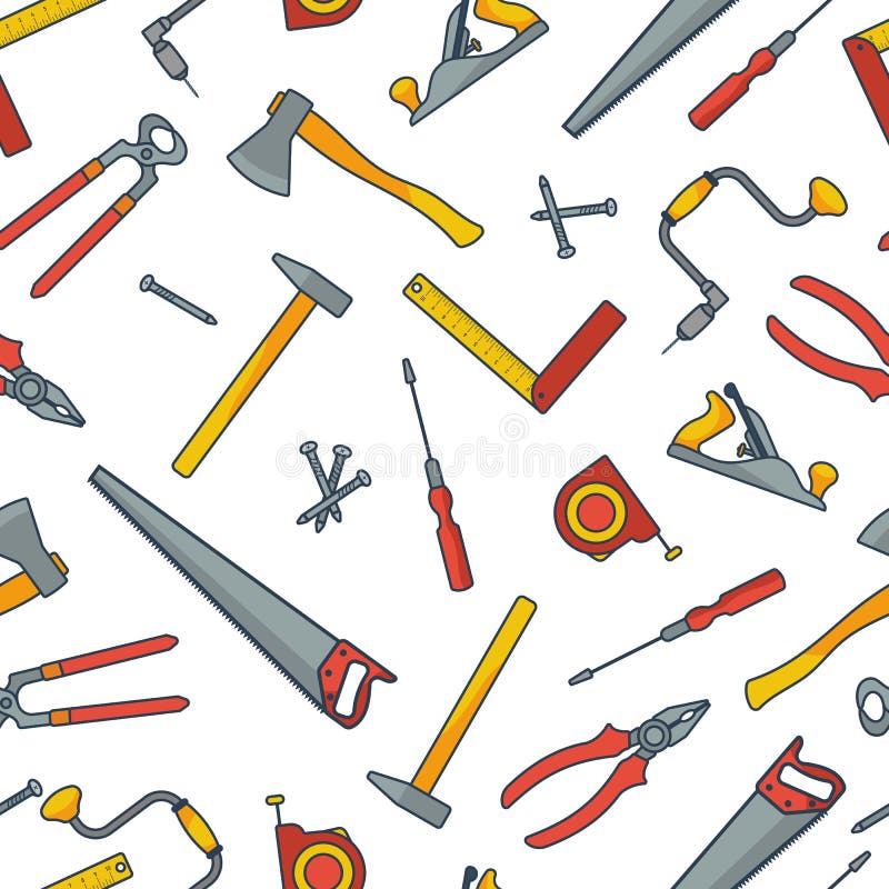 Seamless Pattern of Colorful Carpentry Tools Stock Vector ...