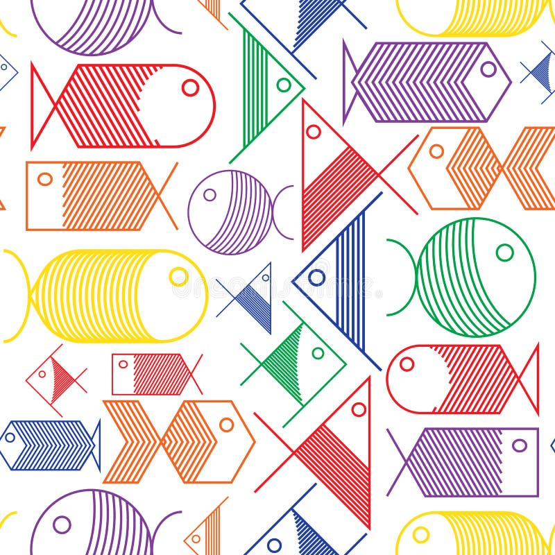 Seamless Pattern of Colorful Cartoon Fishes Stock Vector - Illustration ...