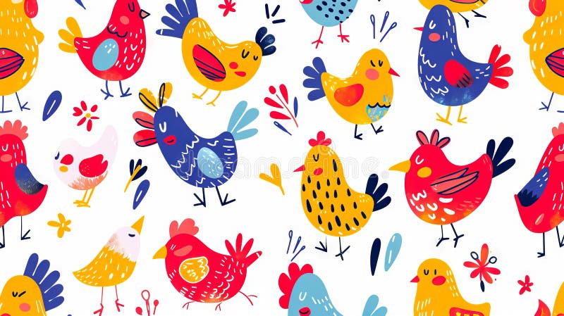 A Seamless Pattern with Colorful Chickens Stock Image - Image of ...