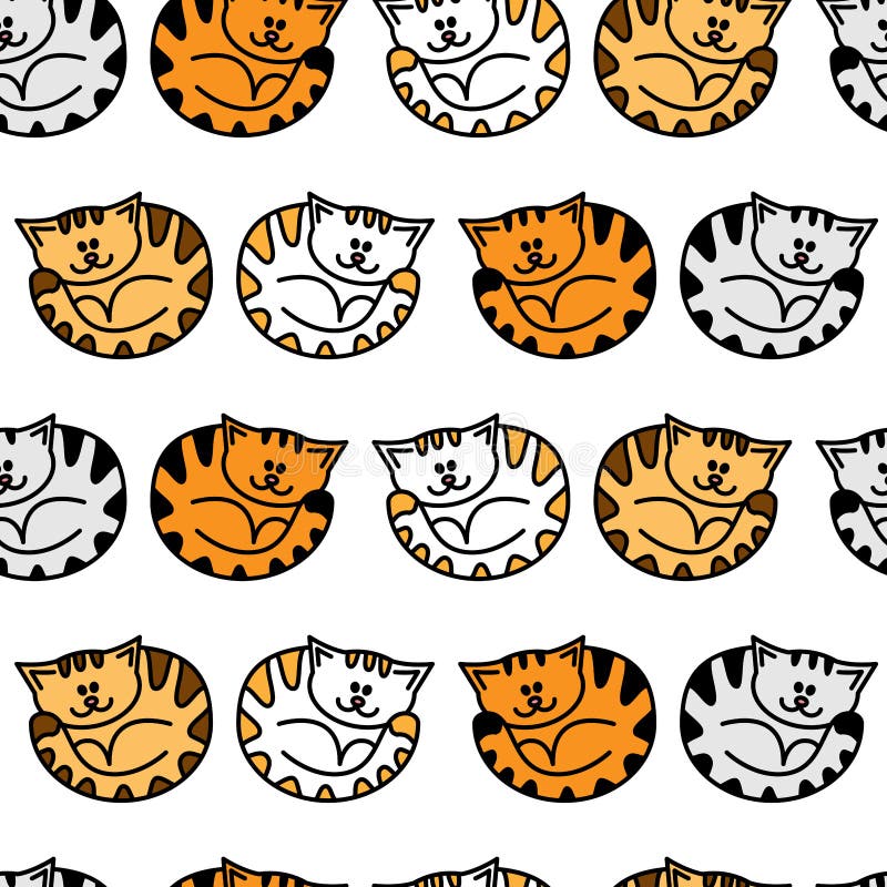 Seamless Pattern with Colorful Cute Strips Cats. Stock Vector ...