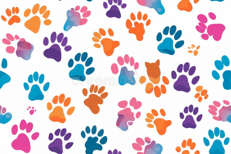 A Seamless Pattern of Colorful Dog Paw Prints on a White Background ...