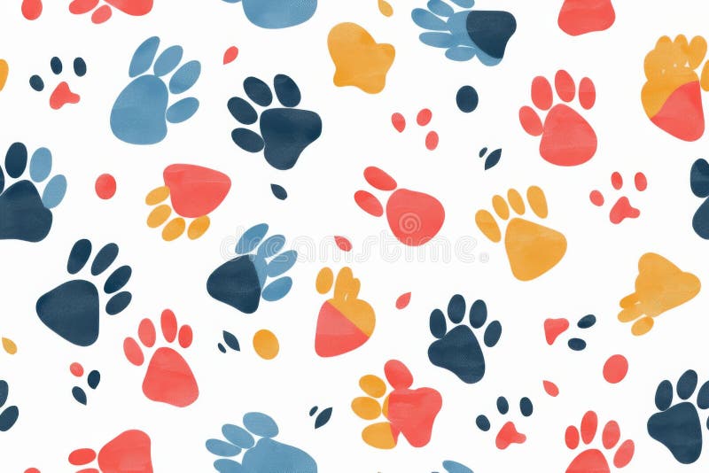 A Seamless Pattern of Colorful Dog Paw Prints on a White Background ...