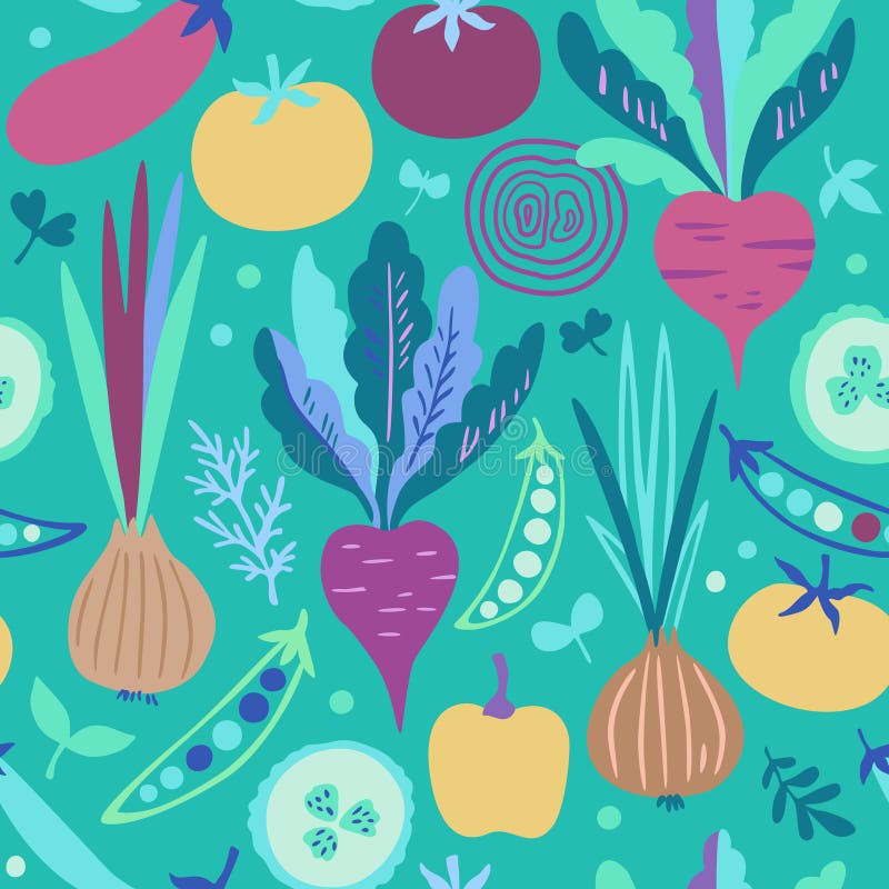 Seamless Pattern with Colorful Doodle Vegetables. Cute Modern Trendy Vector Illustration Stock ...