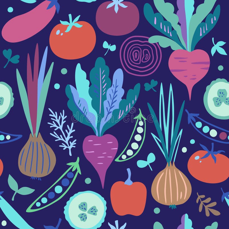 Seamless Pattern with Colorful Doodle Vegetables. Cute Modern Trendy Vector Illustration Stock ...