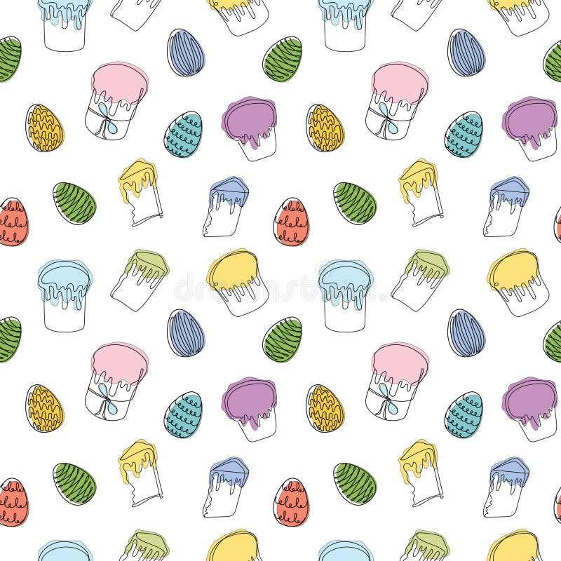 Seamless Pattern of Colorful Easter Eggs with Easter Kulich Cakes ...