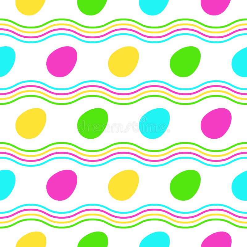 Seamless Pattern with Colorful Easter Eggs and Wavy Lines. Flat Vector ...