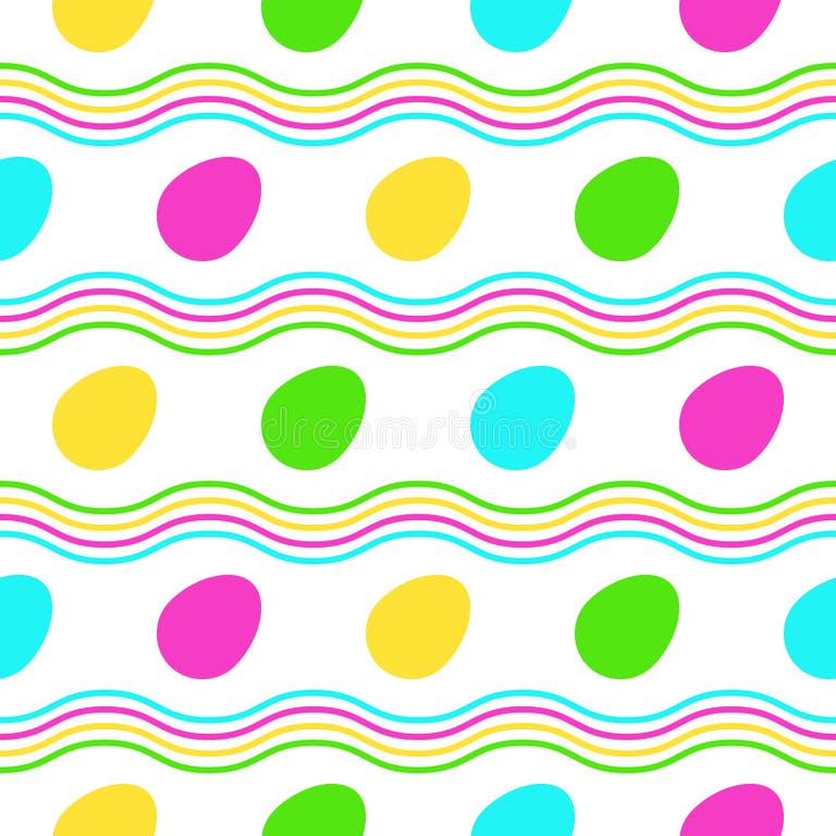 Seamless Pattern with Colorful Easter Eggs and Wavy Lines. Flat Vector ...