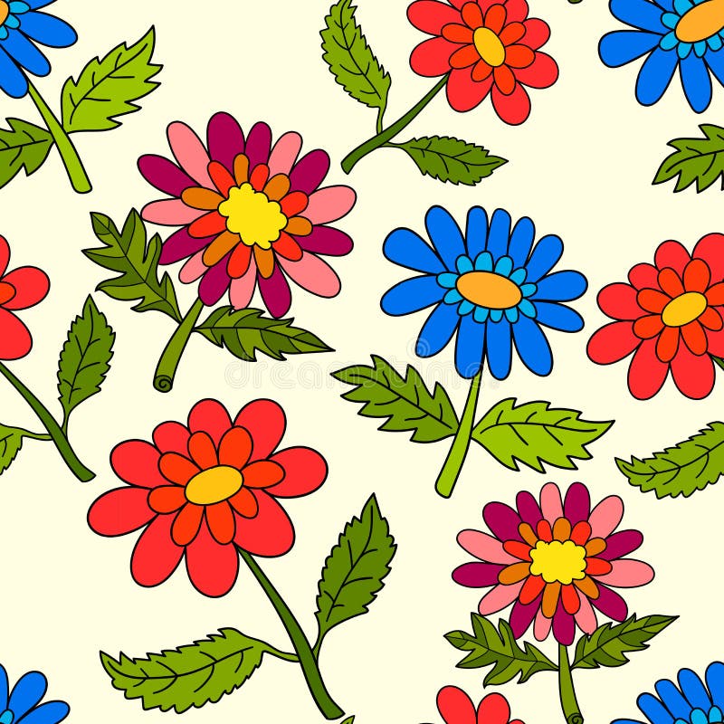 Seamless Pattern with Colorful Fantasy Doodle Cartoon Flowers, Floral ... Seamless Pattern with Colorful Fantasy Doodle Cartoon Flowers, Floral ...