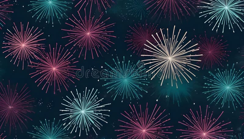 Seamless Pattern of Colorful Fireworks Exploding Against a Dark Blue ...