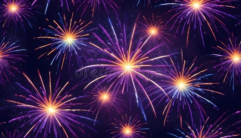 Seamless Pattern of Colorful Fireworks Exploding Against a Dark Purple ...