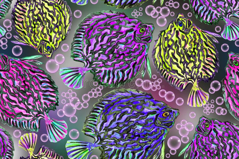 Seamless Pattern with Colorful Fish and Bubbles. Stock Image - Image of ...