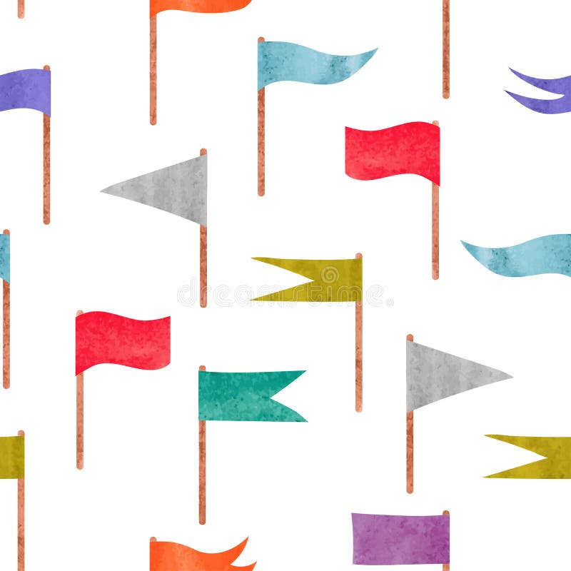 Seamless Pattern with Colorful Flags. Vector Watercolor Illustration ...