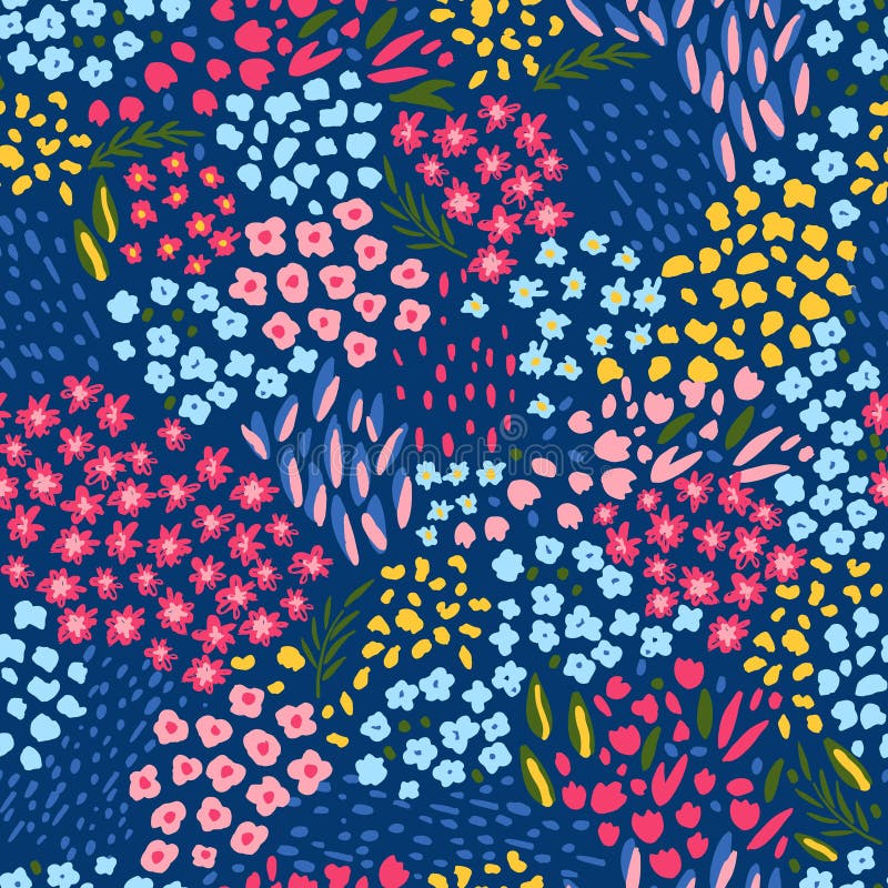 Seamless Pattern with Colorful Flowers. Trendy Endless Floral Pattern ...