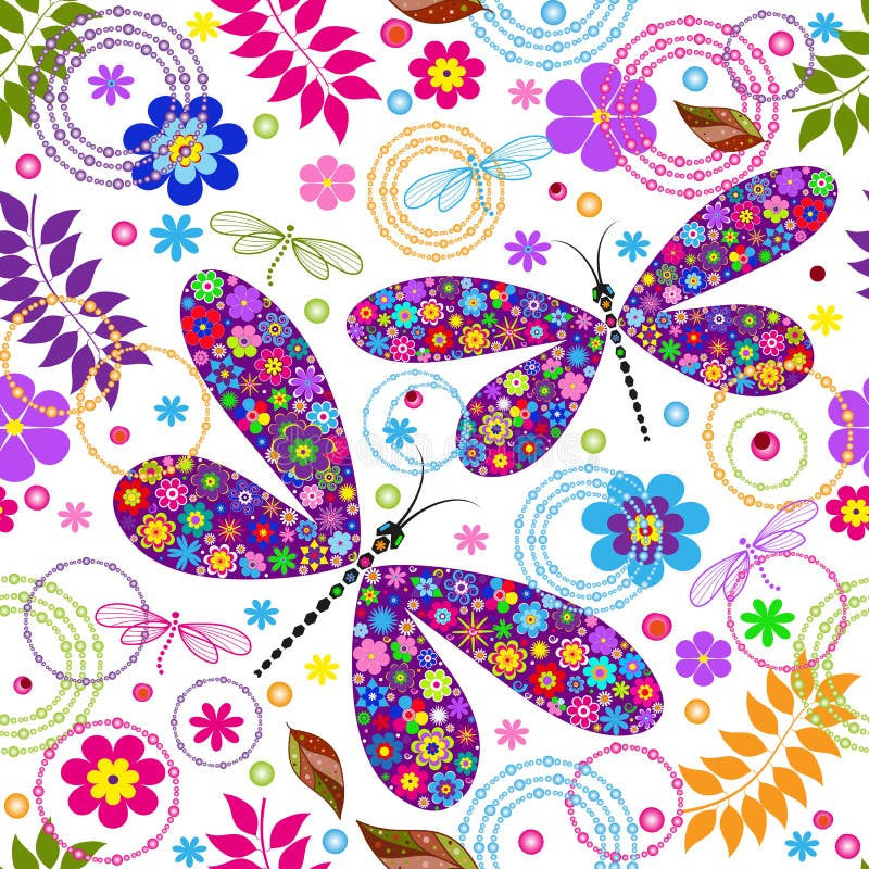 Seamless Pattern with Colorful Flying Dragonflies Stock Vector ...