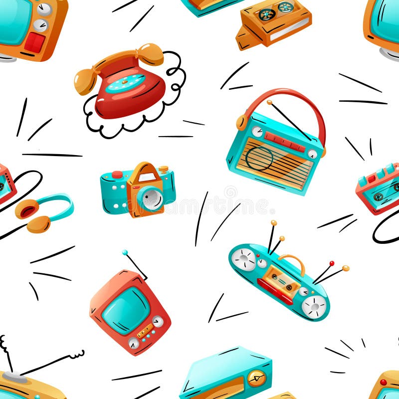 Seamless Pattern with Colorful Funny Retro Devices Stock Vector ...