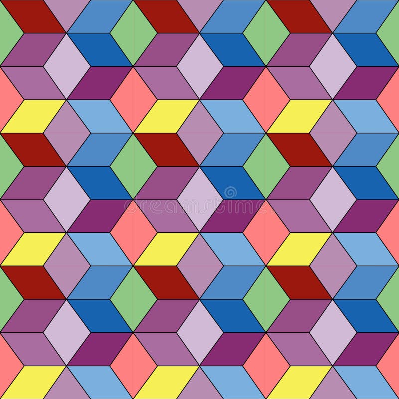 Seamless Pattern of Colorful Geometric Diamonds and Cubes Stock ...