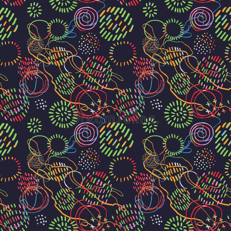 Seamless Pattern with Colorful Hand Drawn Abstract Round Elements ...