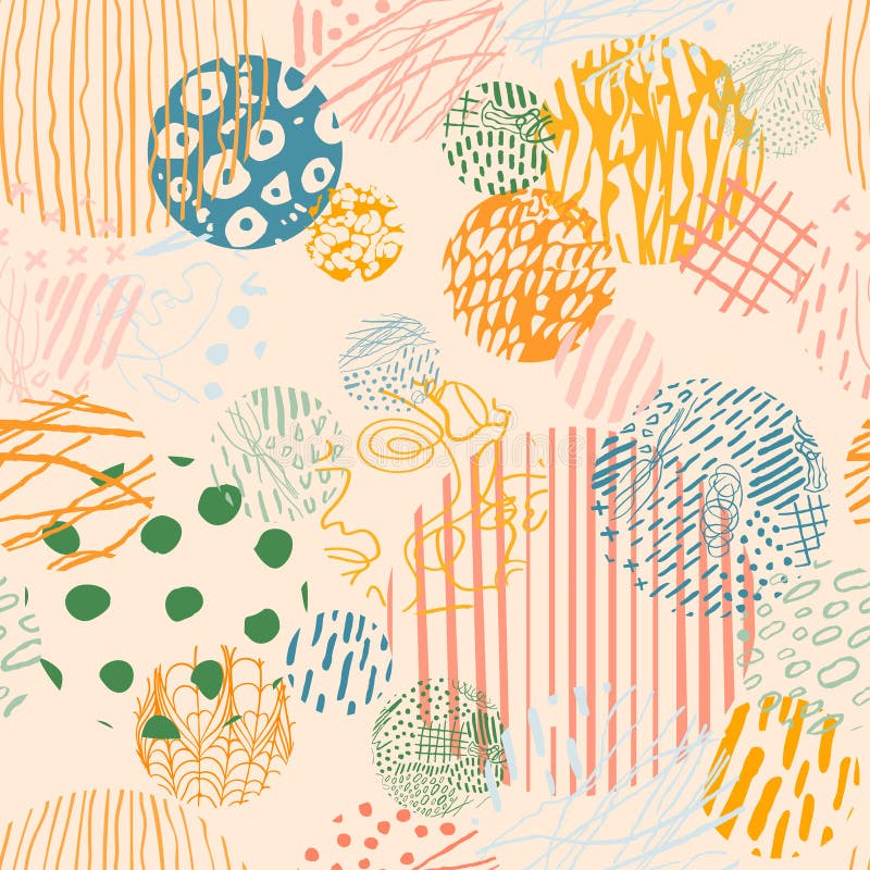 Seamless Pattern with Colorful Hand Drawn Abstract Round Elements ...