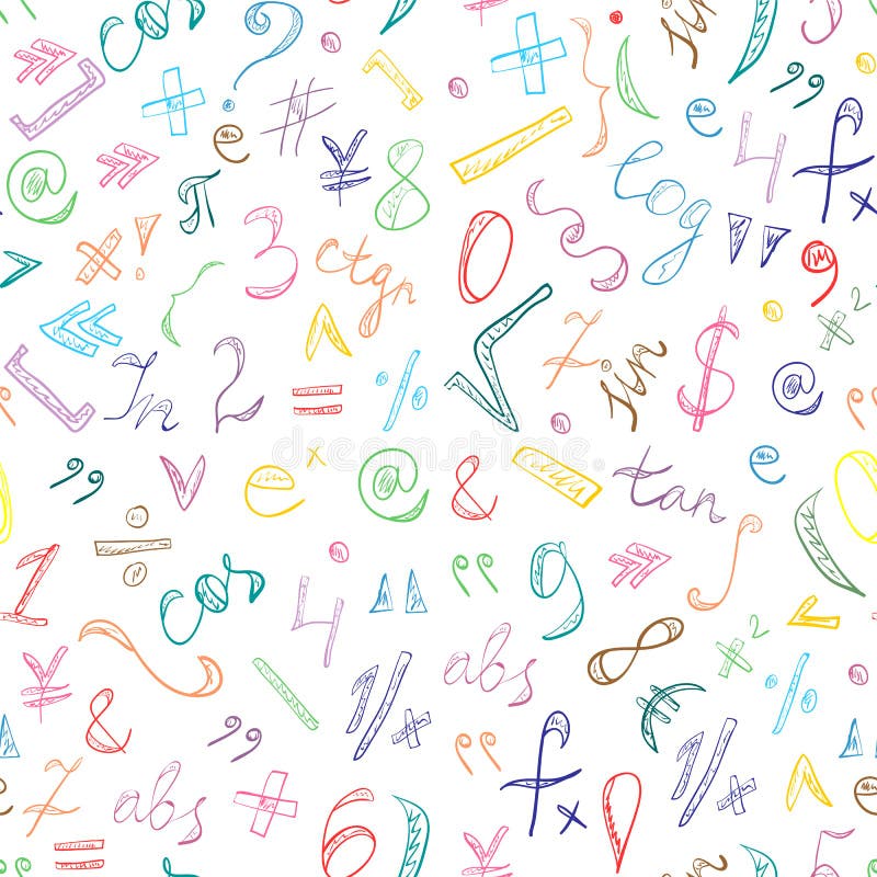 Seamless Pattern of Colorful Hand Drawn Doodle Symbols and Numbers ...