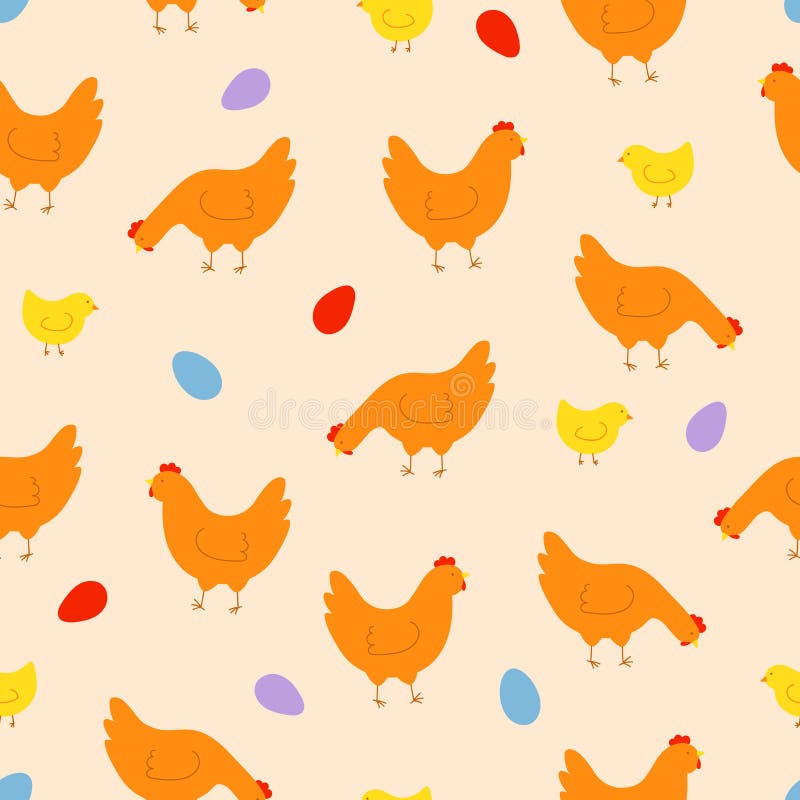 Seamless Pattern with Colorful Hens, Chickens and Eggs. Background for Easter, Decor, Invitation ...