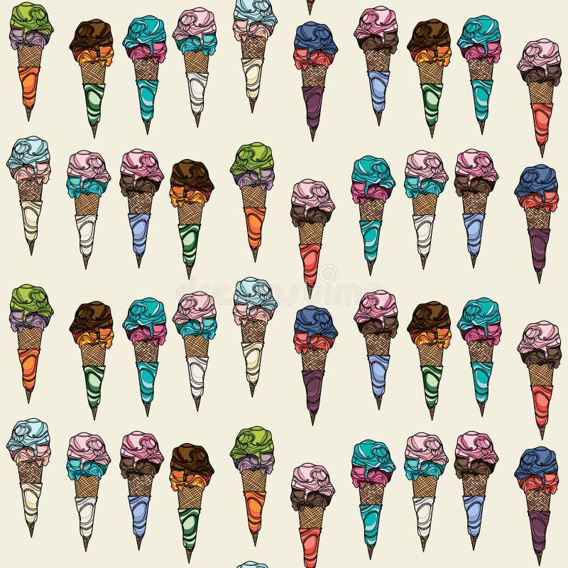 Seamless Pattern With Colorful Ice Cream Cones Stock Vector