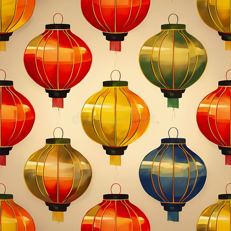 Seamless Pattern of Colorful Lantern, Festive Decoration Elements ...