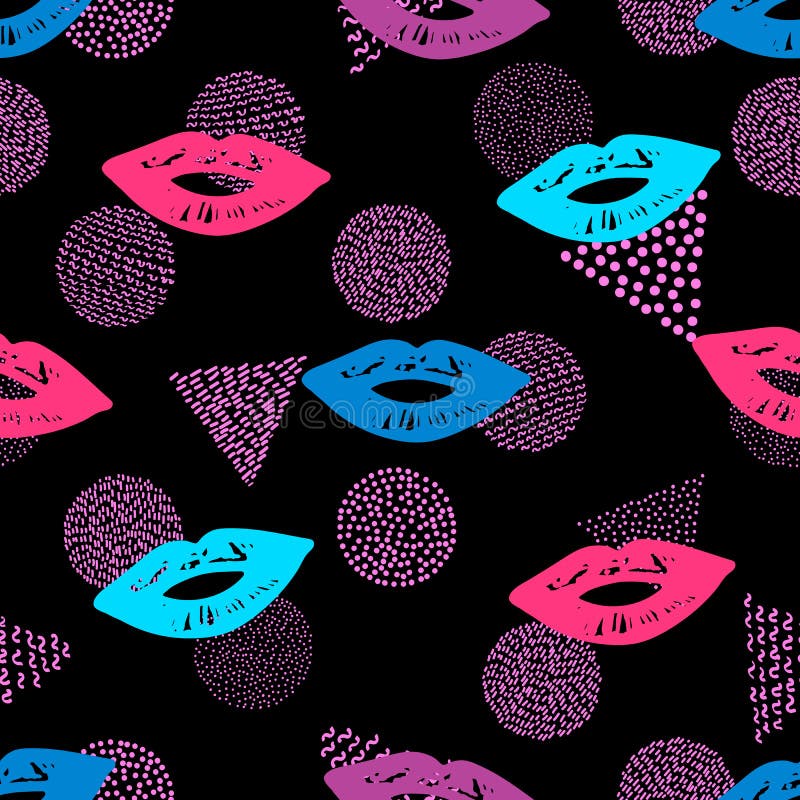 Seamless Pattern with Colorful Lips and Geometric Figures Stock Vector ...