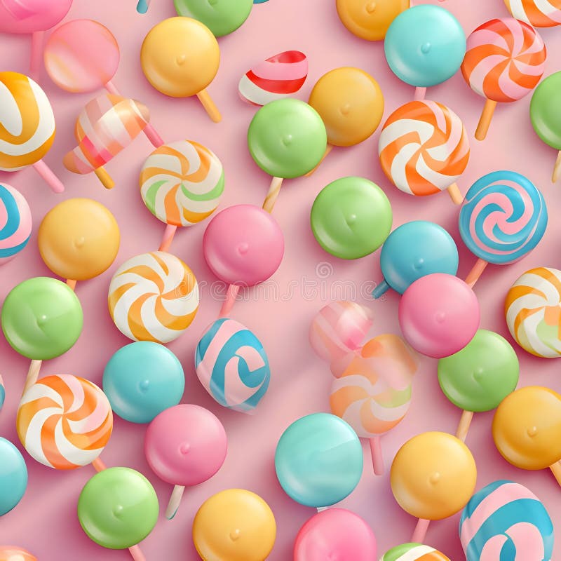 Seamless Pattern with Colorful Lollipops on Pink Background Stock ...