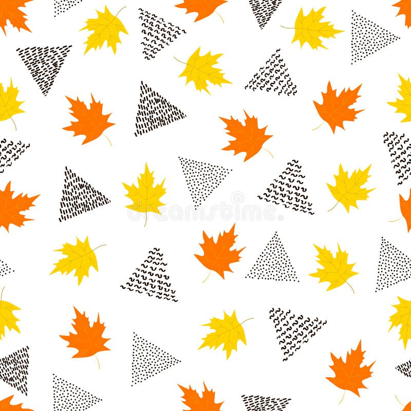 Seamless Pattern with Colorful Maple Leaves and Black Triangles Stock ...