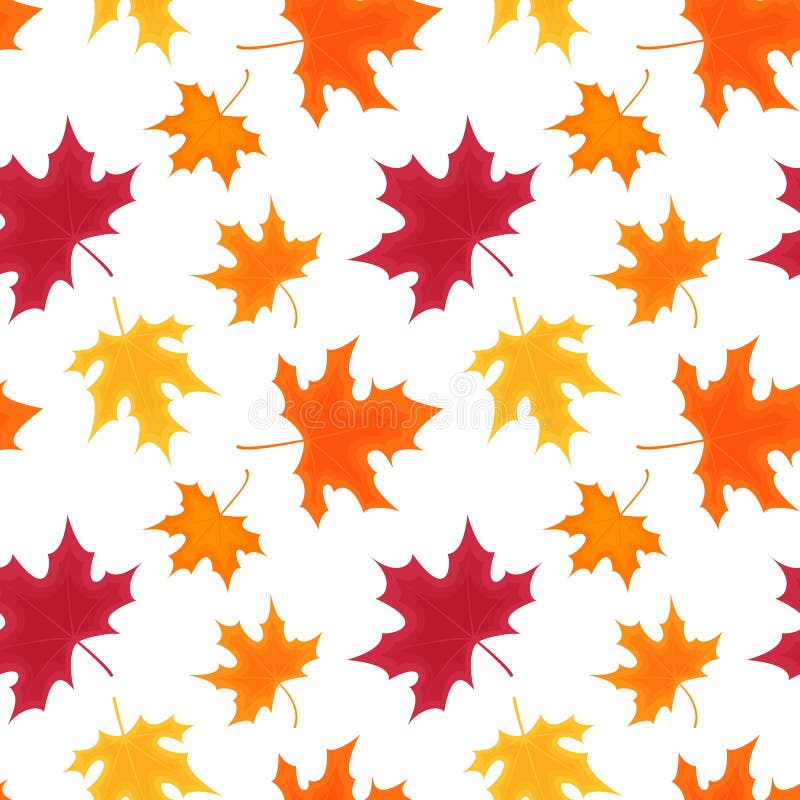 Seamless Pattern of Colorful Maple Leaves on Editable White Background ...