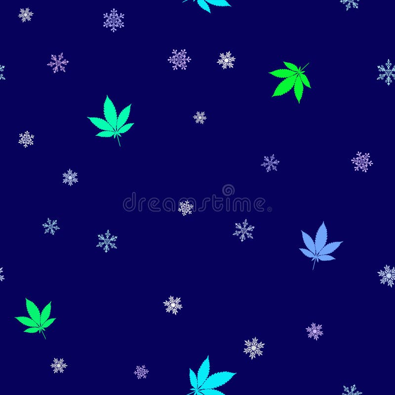 Seamless Pattern with Colorful Marijuana Leaves and Snowflakes Stock ...