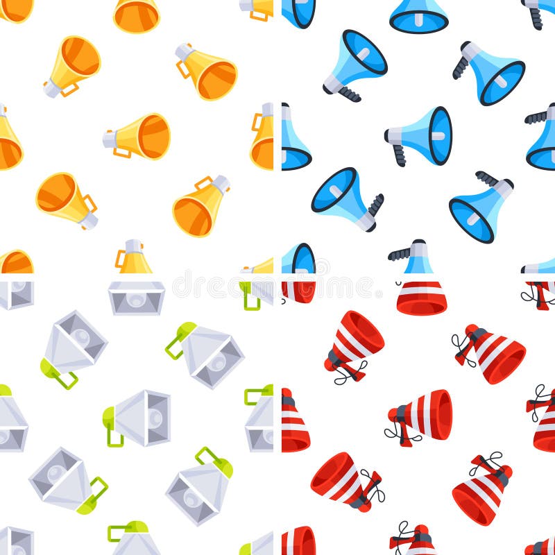 Seamless Pattern with Colorful Megaphones and Loudspeakers Promoting ...