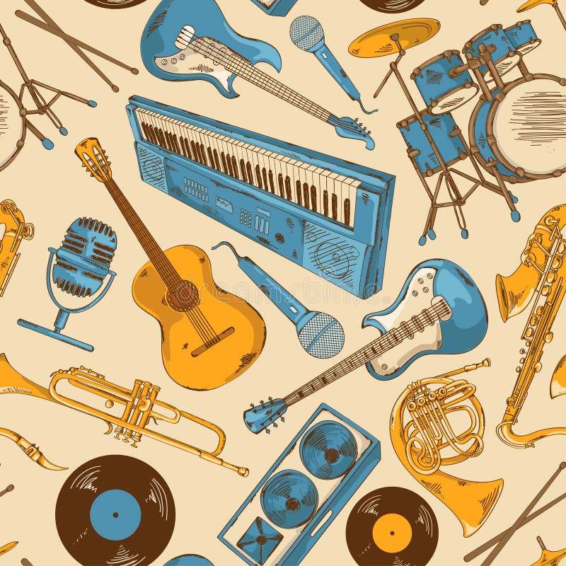 Seamless Pattern of Colorful Musical Instruments Stock Vector ...