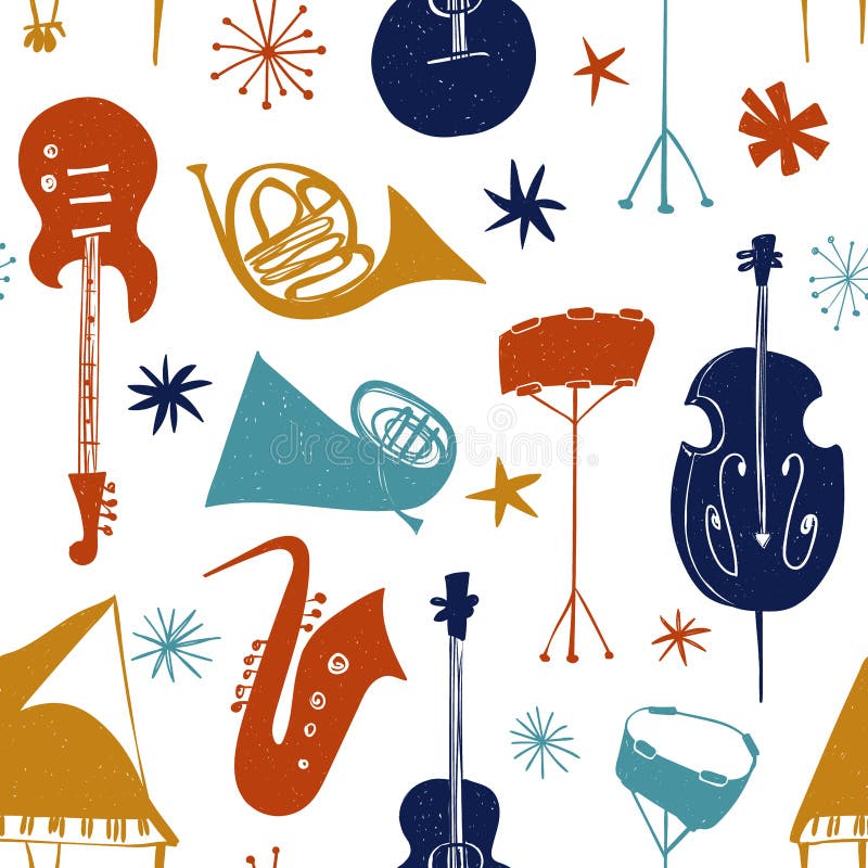 Musical Seamless Pattern of Drum Set Stock Vector - Illustration of ...