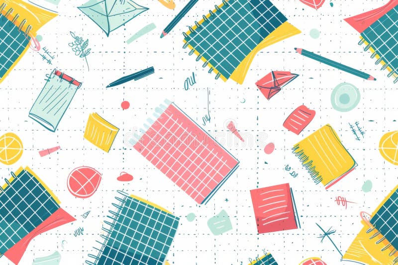 Seamless Pattern with Colorful Notebook and Paper Texture, Vector Illustration. Design for ...