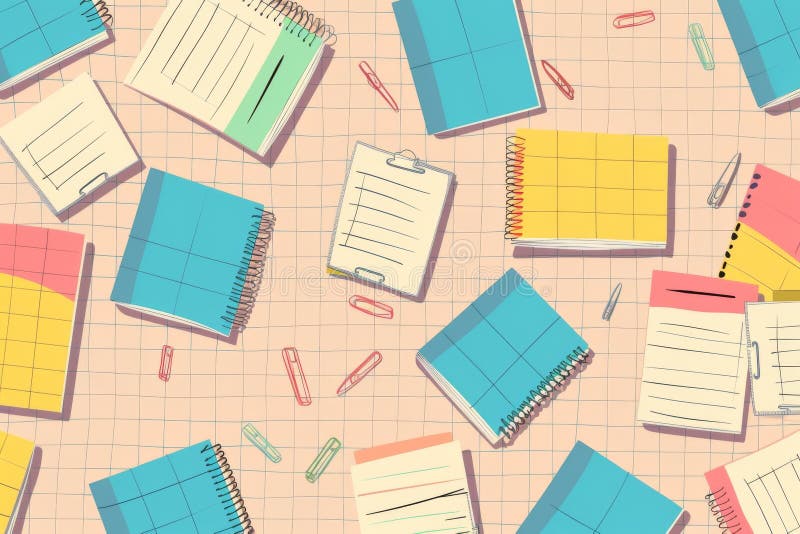 Seamless Pattern with Colorful Notebook and Paper Texture, Vector ...