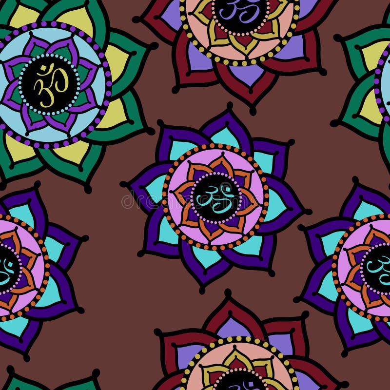 Seamless Pattern of Colorful Om Signs Stock Vector - Illustration of ...