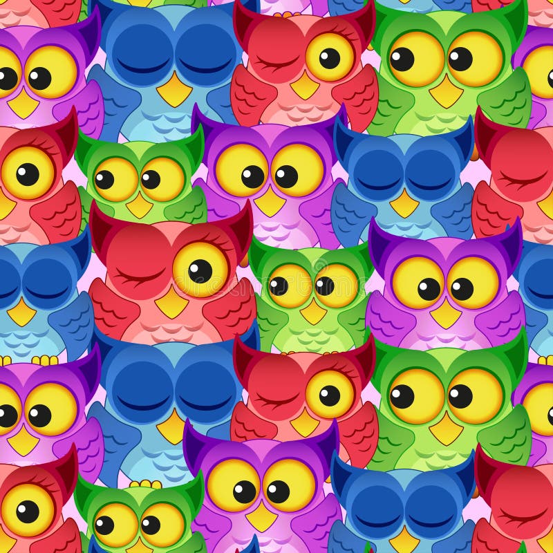 Seamless Pattern with Colorful Owls Stock Vector - Illustration of star ...