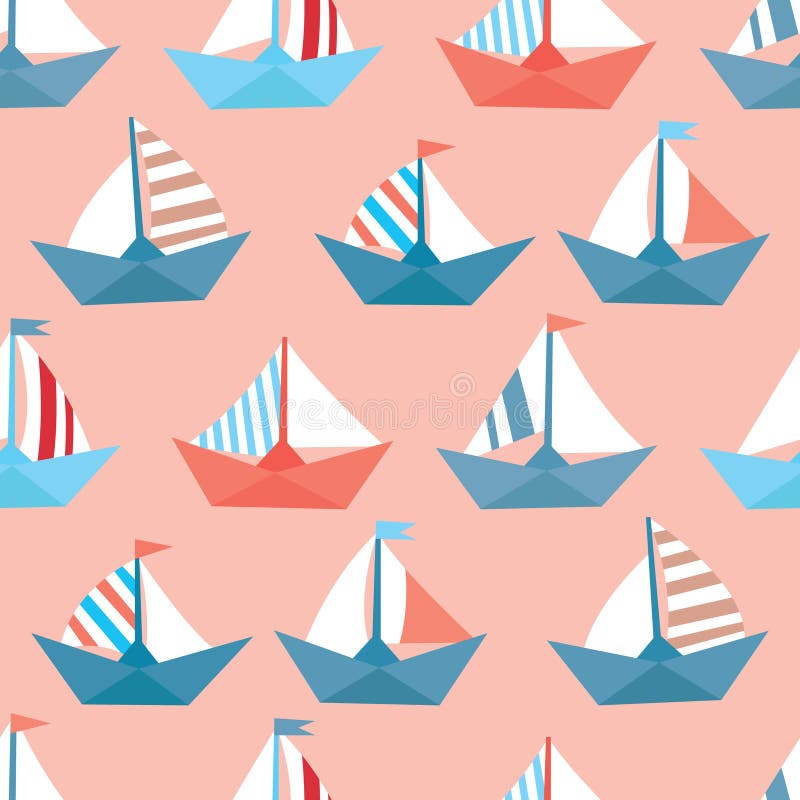 Seamless Pattern with Colorful Paper Ships. Sea Texture Stock Vector ...