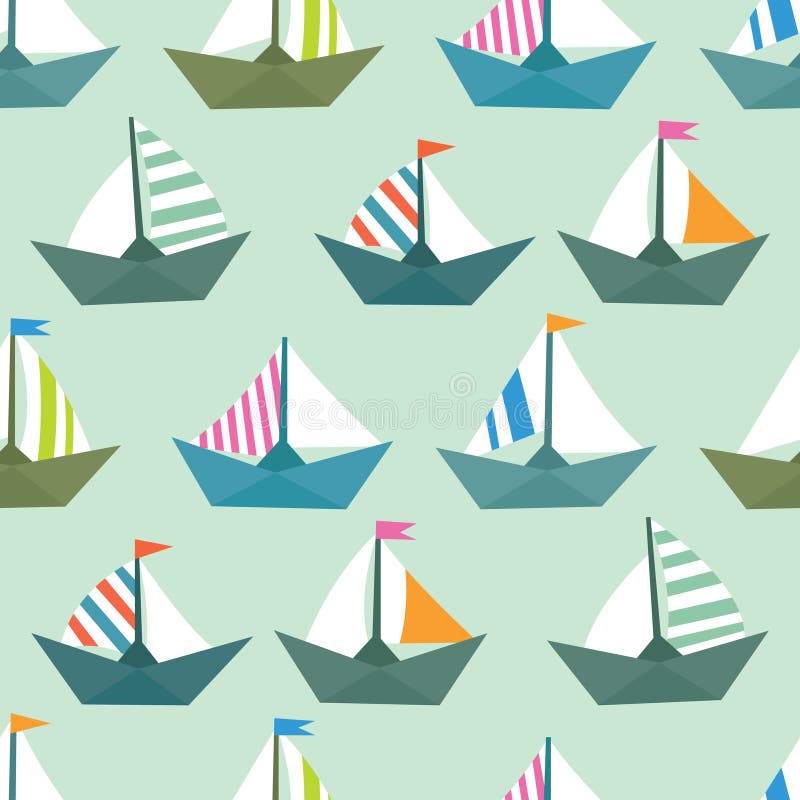 Seamless Pattern with Colorful Paper Ships. Sea Texture Stock Vector ...