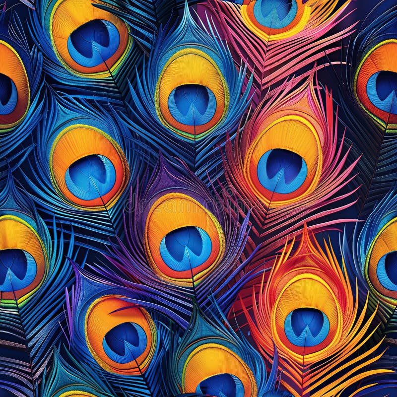 Seamless Pattern of Colorful Peacock Tail Feathers Stock Photo - Image of repeat, texture: 312016120