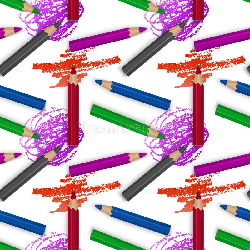 Seamless Pattern with Colorful Pencils, Childs Hand Drawn Background ...