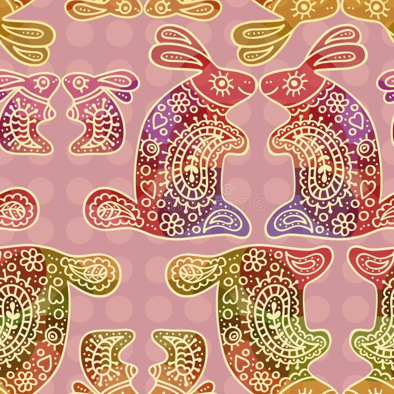 Seamless Pattern with Colorful Rabbits in Ethnic Style Stock Vector ...